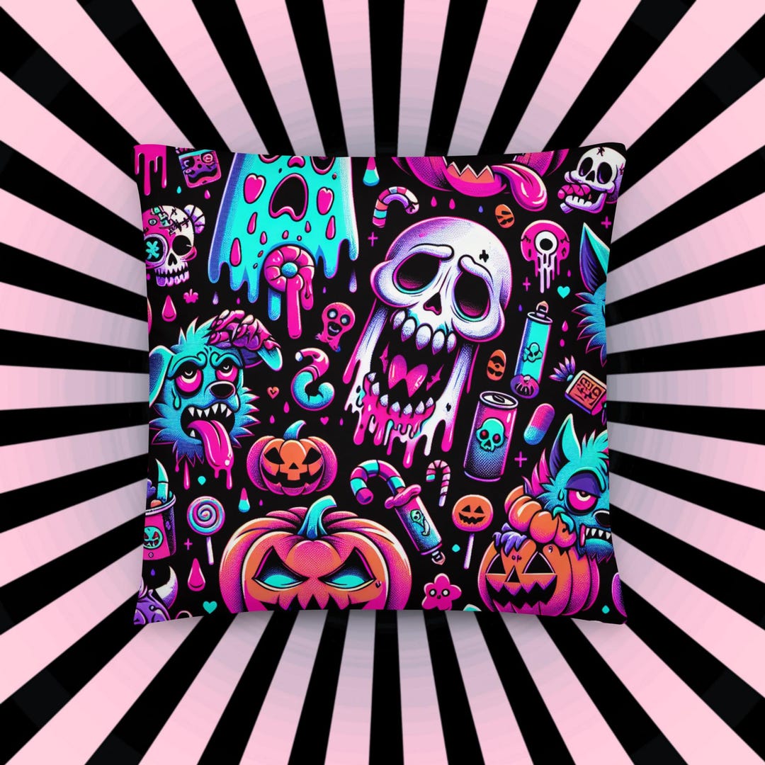 Weirdcore Bubble Neon Goth Ghost Throw Pillow Candy Goth Horror ...
