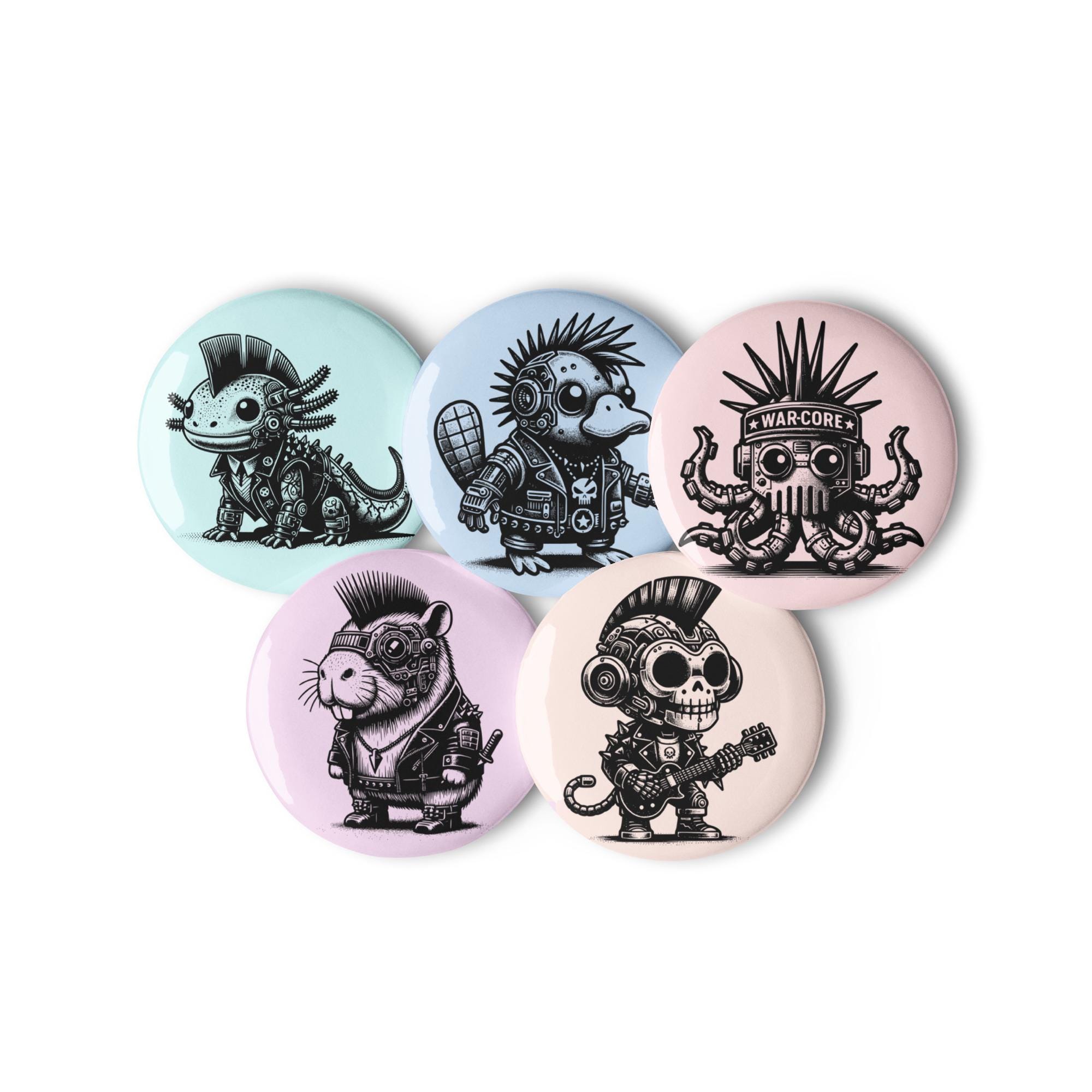 Pastel Goth Cyberpunk Weirdcore Grunge Cyborg Animals Set of 5 Pin ...
