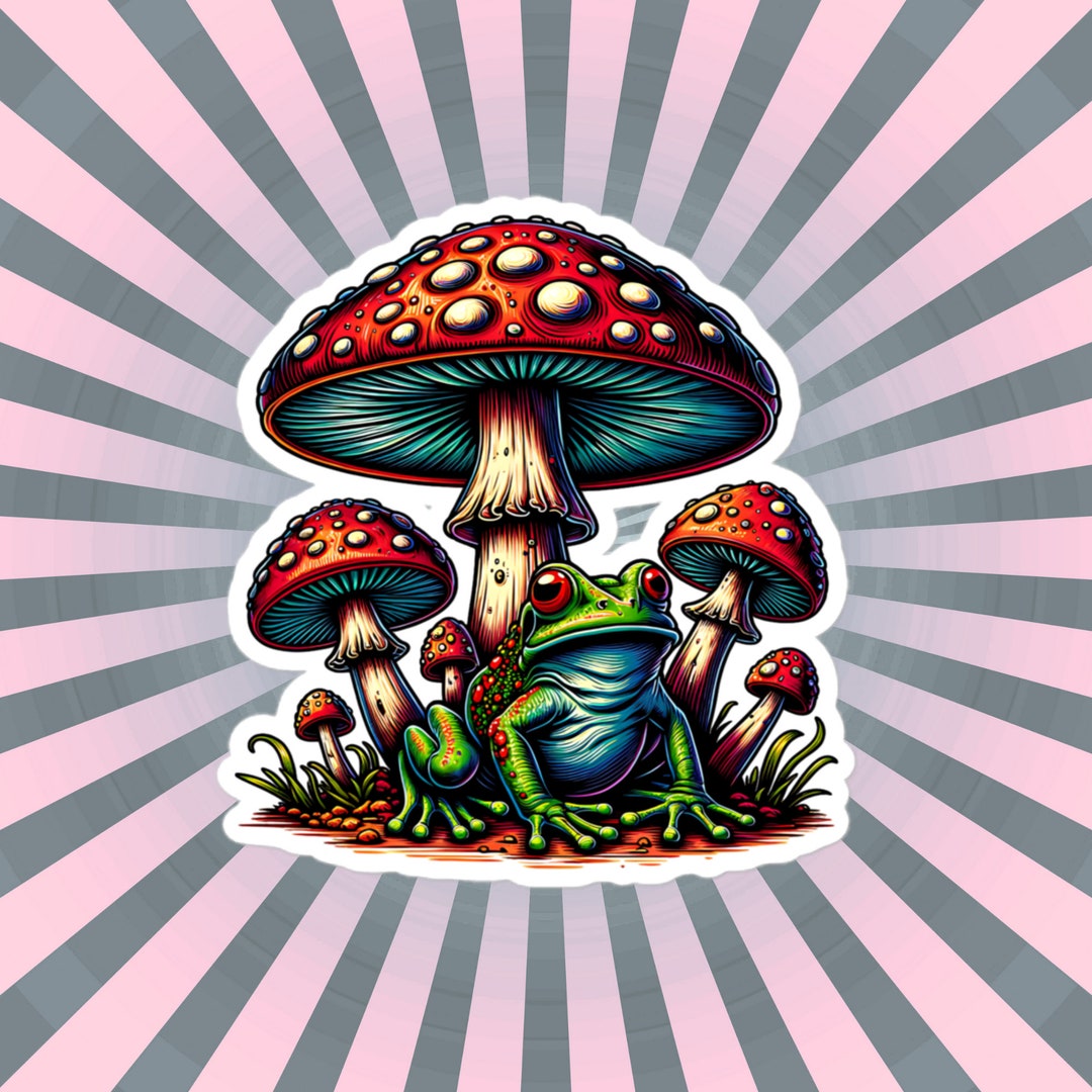 Weirdcore Trippy Mushrooms Frog Sticker Whimsigoth Original Art Sticker ...