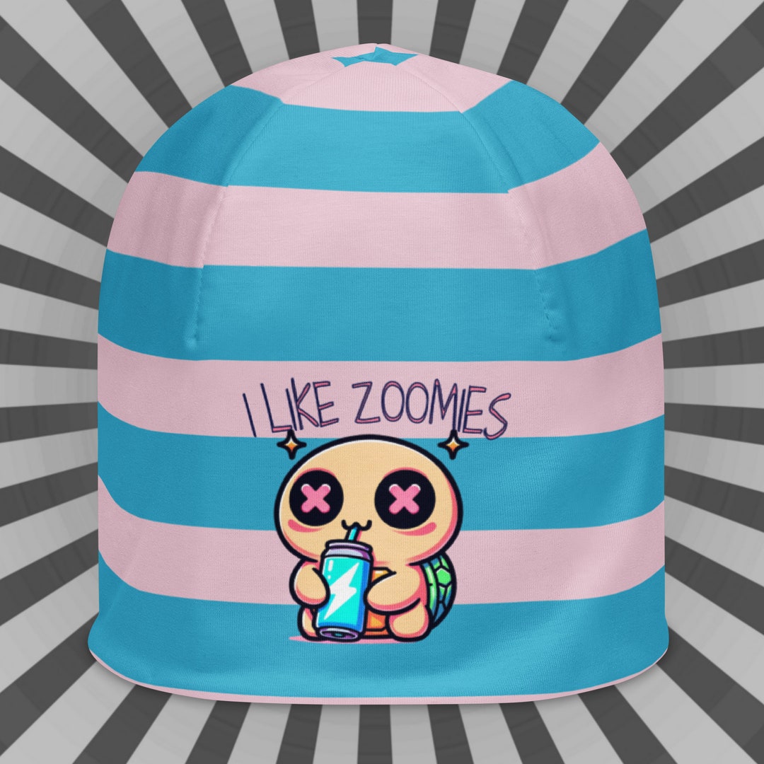Weirdcore Pastel Goth Grunge Turtle Striped Beanie, I Like Zoomies ...