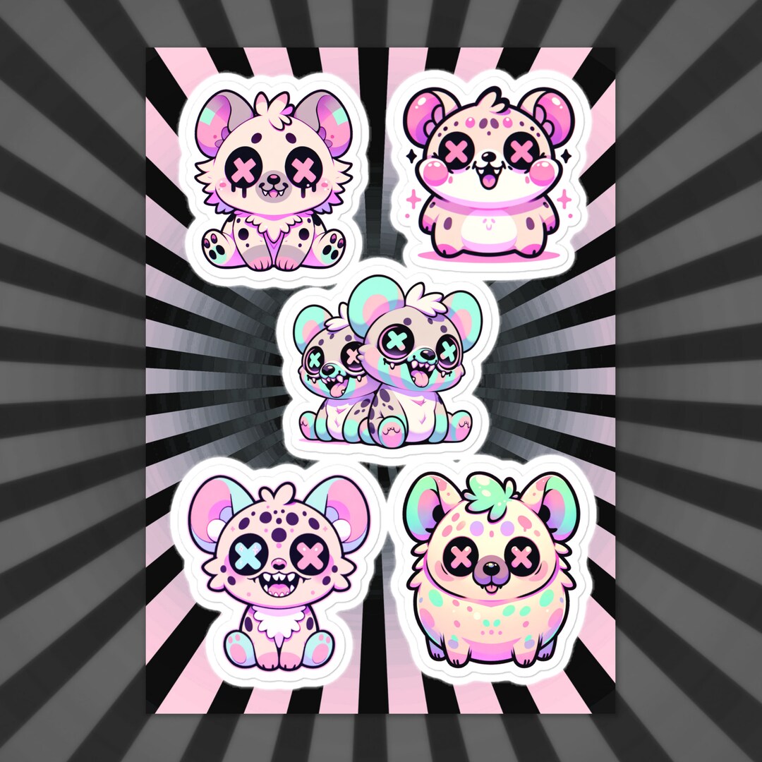 Creepy Cute Gore Clowncore Hyena Sticker Sheet Grunge Pastel Goth Hyena ...