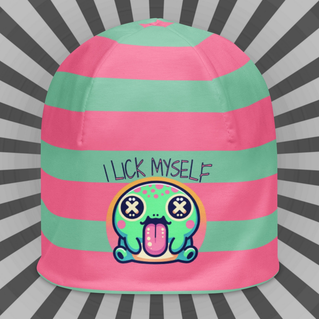 Weirdcore Pastel Goth Grunge River Toad Frog Striped Beanie, I Lick ...
