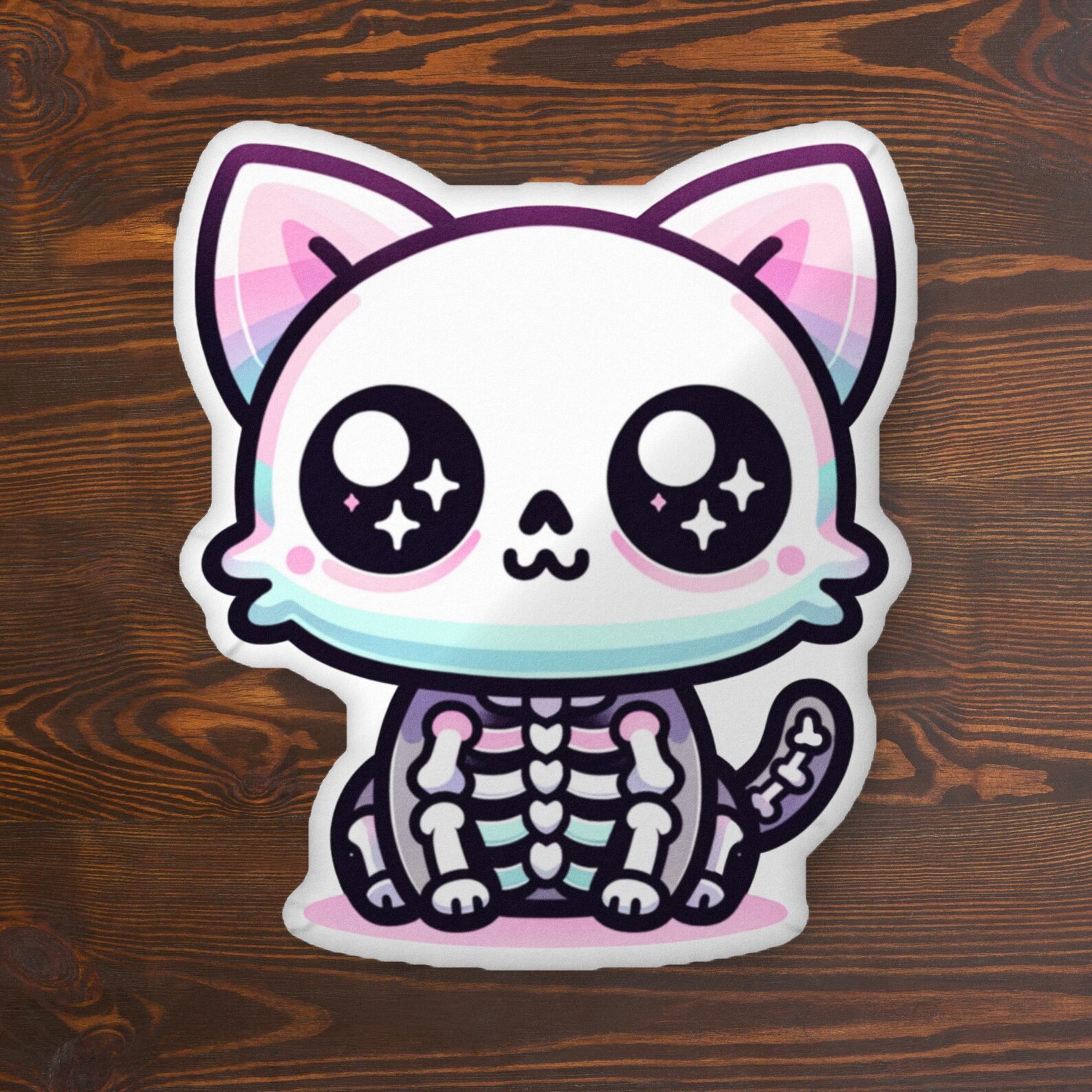 Weirdcore Pillow With Creepy Cute Skeleton Kitty Cat Kawaii Pastel Goth ...