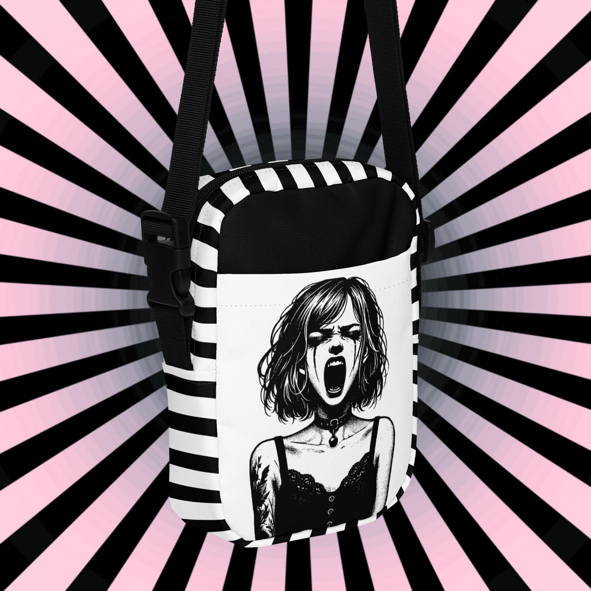 Alt Goth Girl Crossbody Bag – Black & White Striped Punk Purse - Etsy