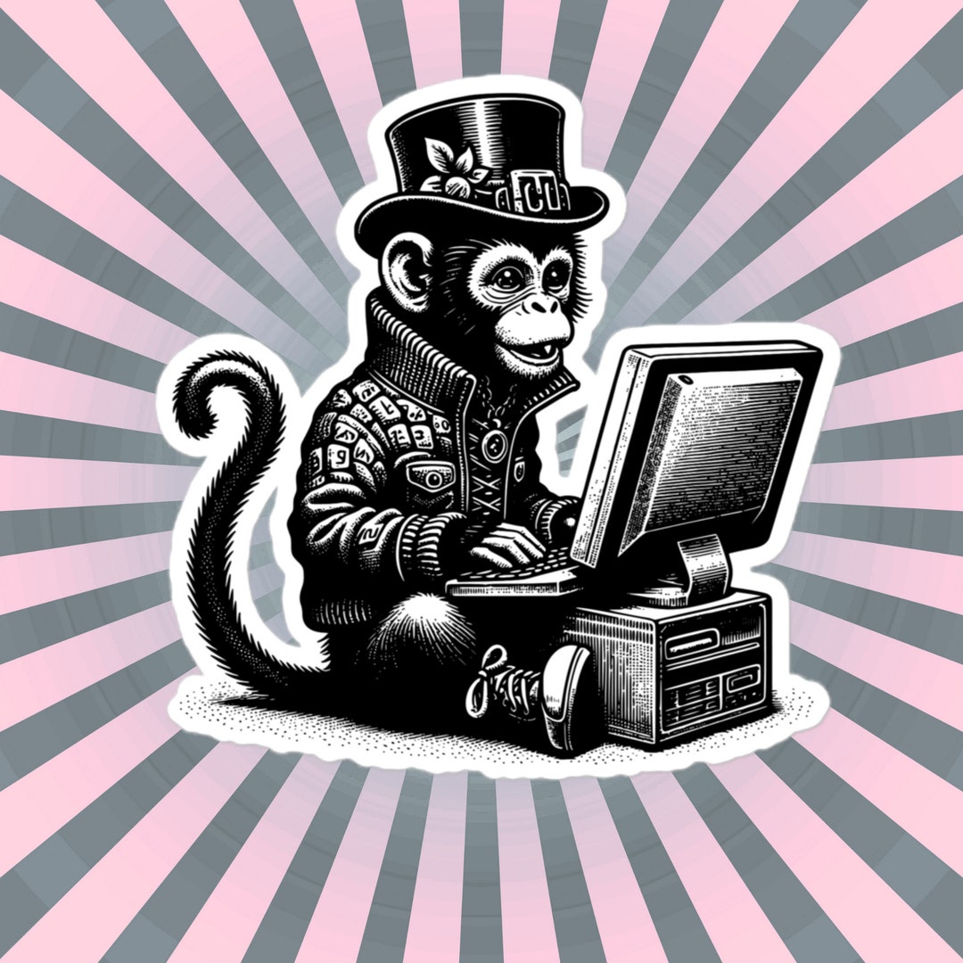 Punk Rock Monkey on Computer Sticker, Cyberpunk Chimp With Tech Sticker ...