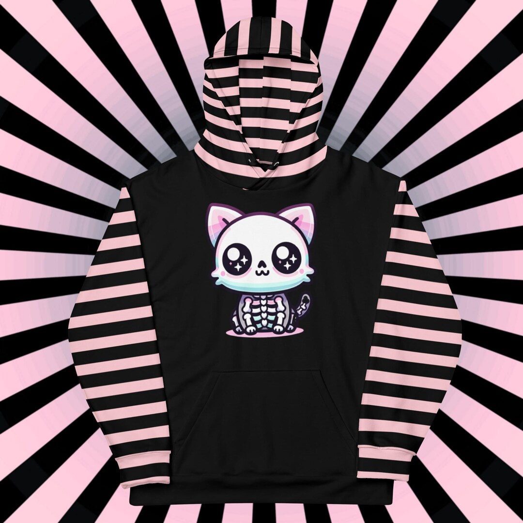 Cute Weirdcore Skeleton Kitty Cat Unisex Hoodie Pastel Grunge Goth ...