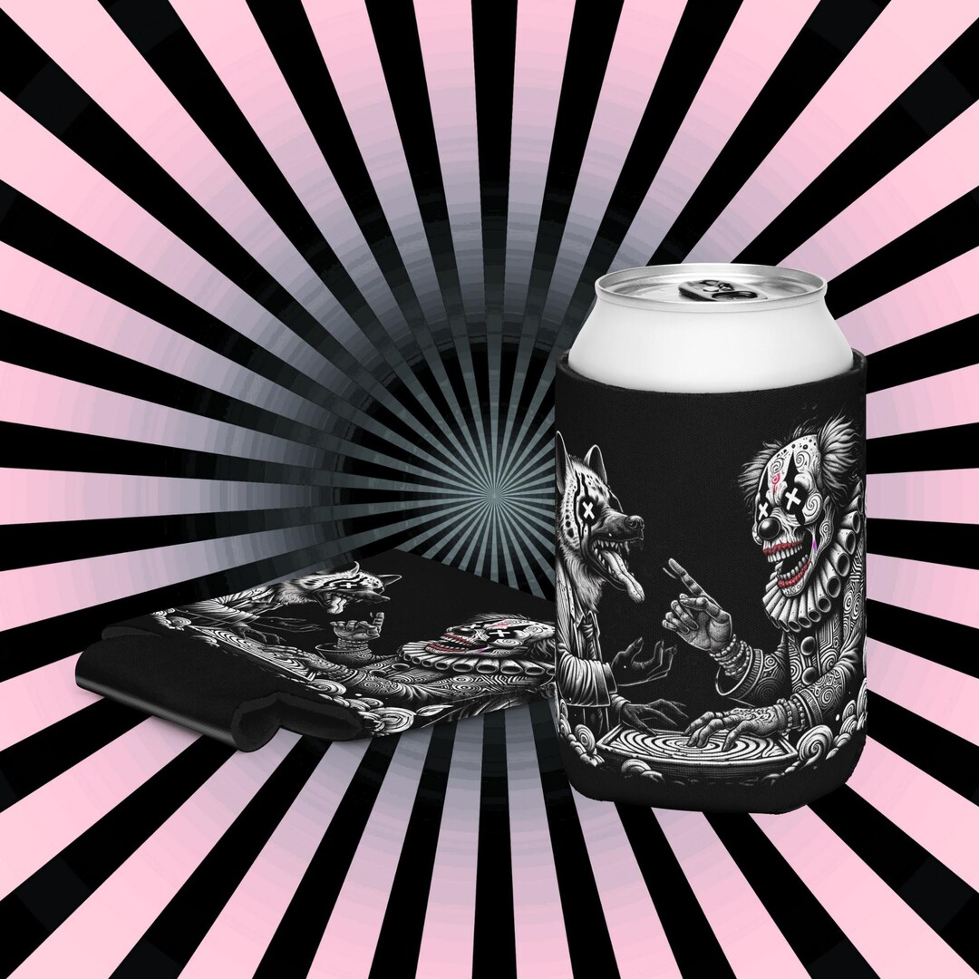 Weirdcore Goth Can Cooler: Dark Clown & Hyena Koozie - Etsy
