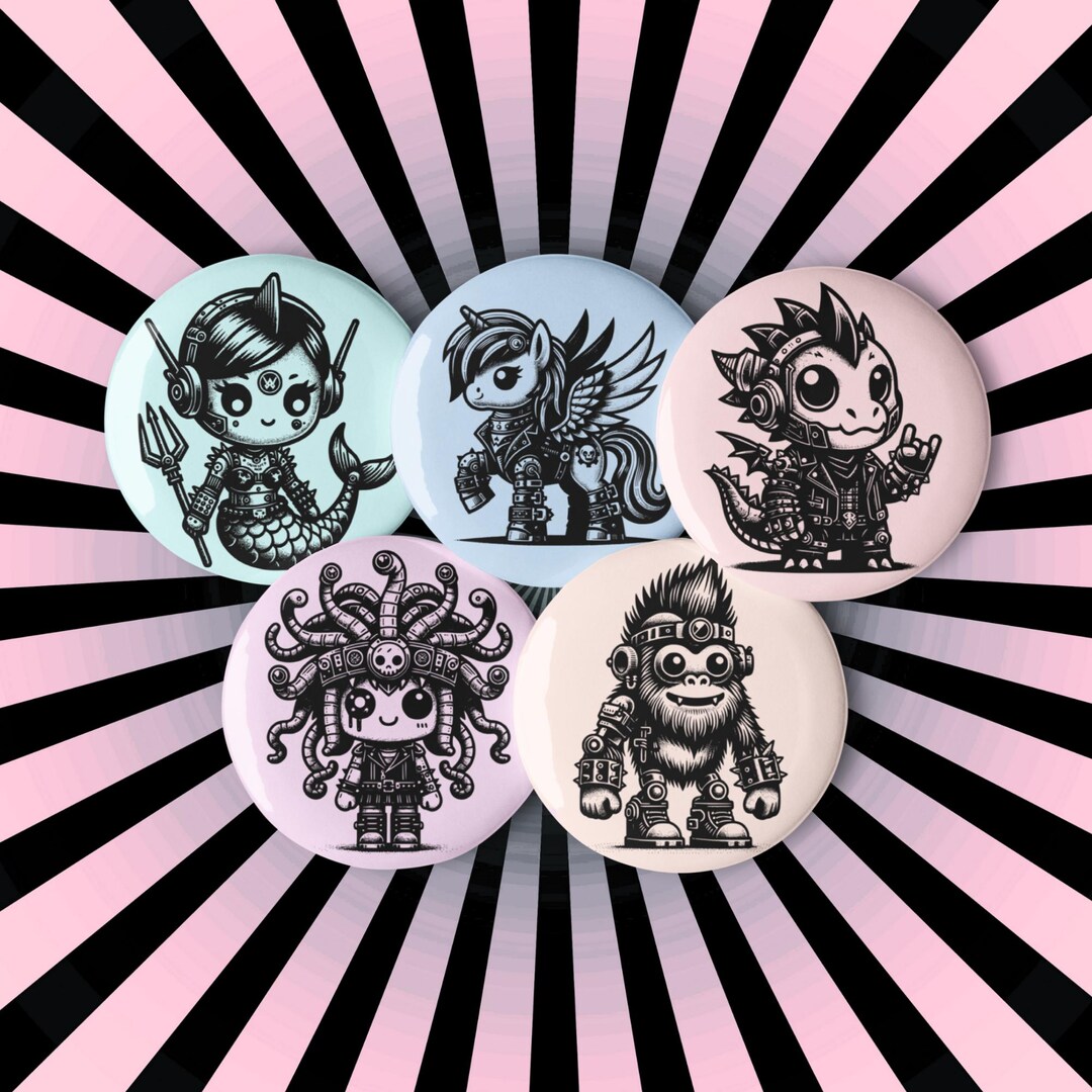 Pastel Goth Cyberpunk Weirdcore Grunge Cyborg Cryptid Set of 5 Pin ...