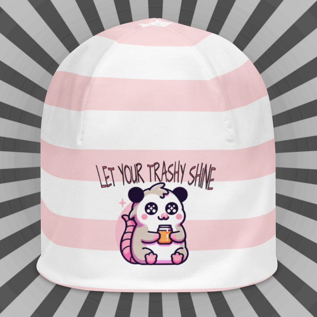 Weirdcore Pastel Goth Grunge Opossum Striped Beanie, Let Your Trashy ...