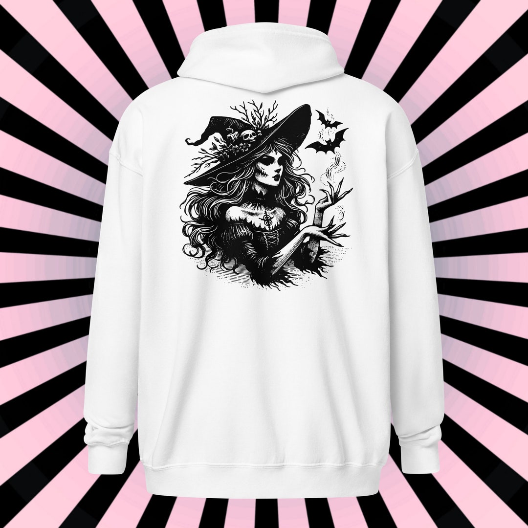 Goth Grunge Witch Playing With Bats Zip up Hoodie Tribal Witch Front ...