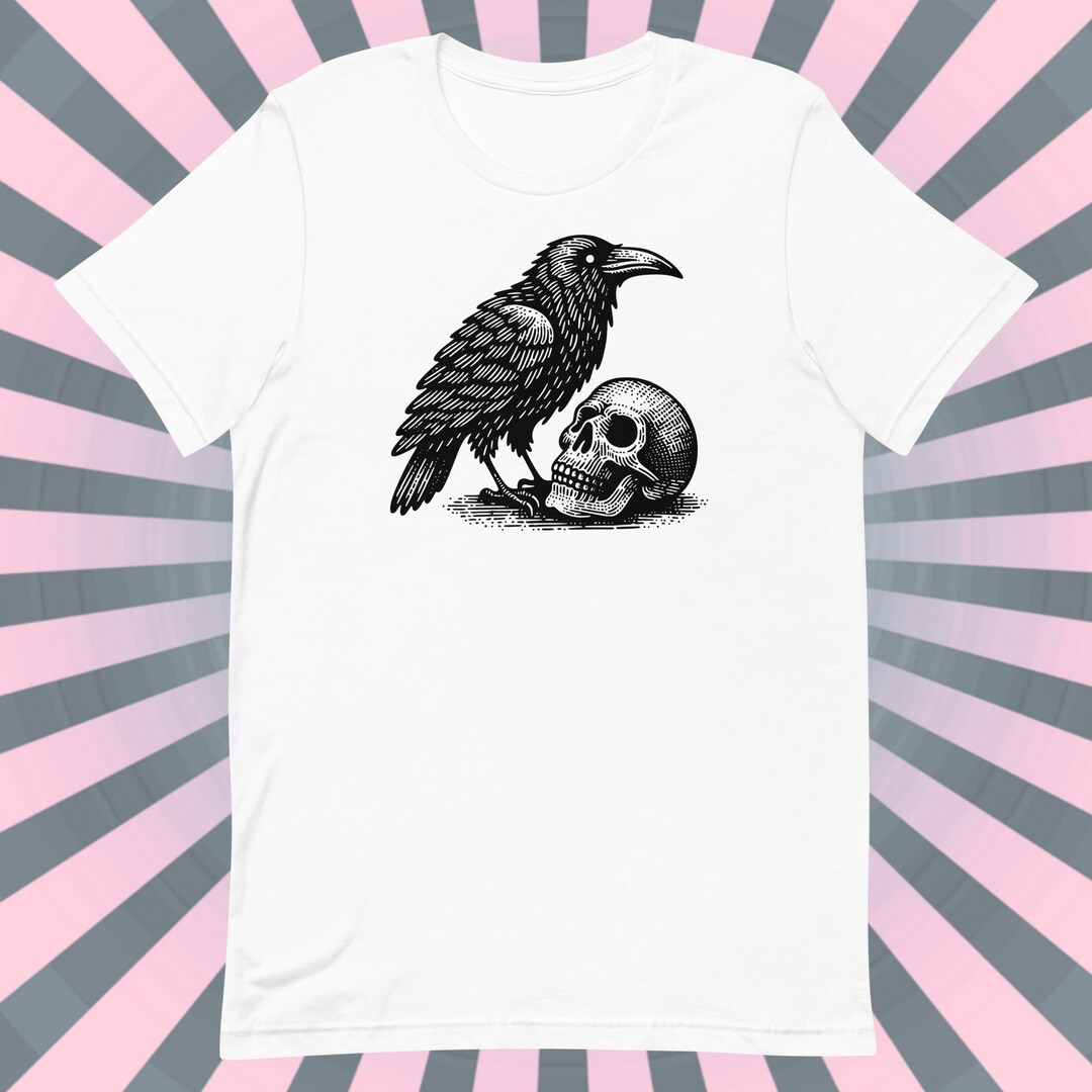 Weirdcore Gothic Raven and Skull Shirt Spooky Grunge Goblincore Crow ...