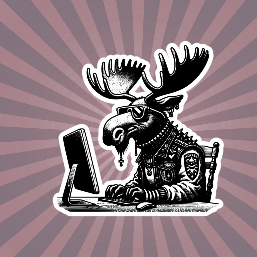 Punk Rock Moose on Computer Sticker, Cyberpunk Moose With Tech Sticker ...
