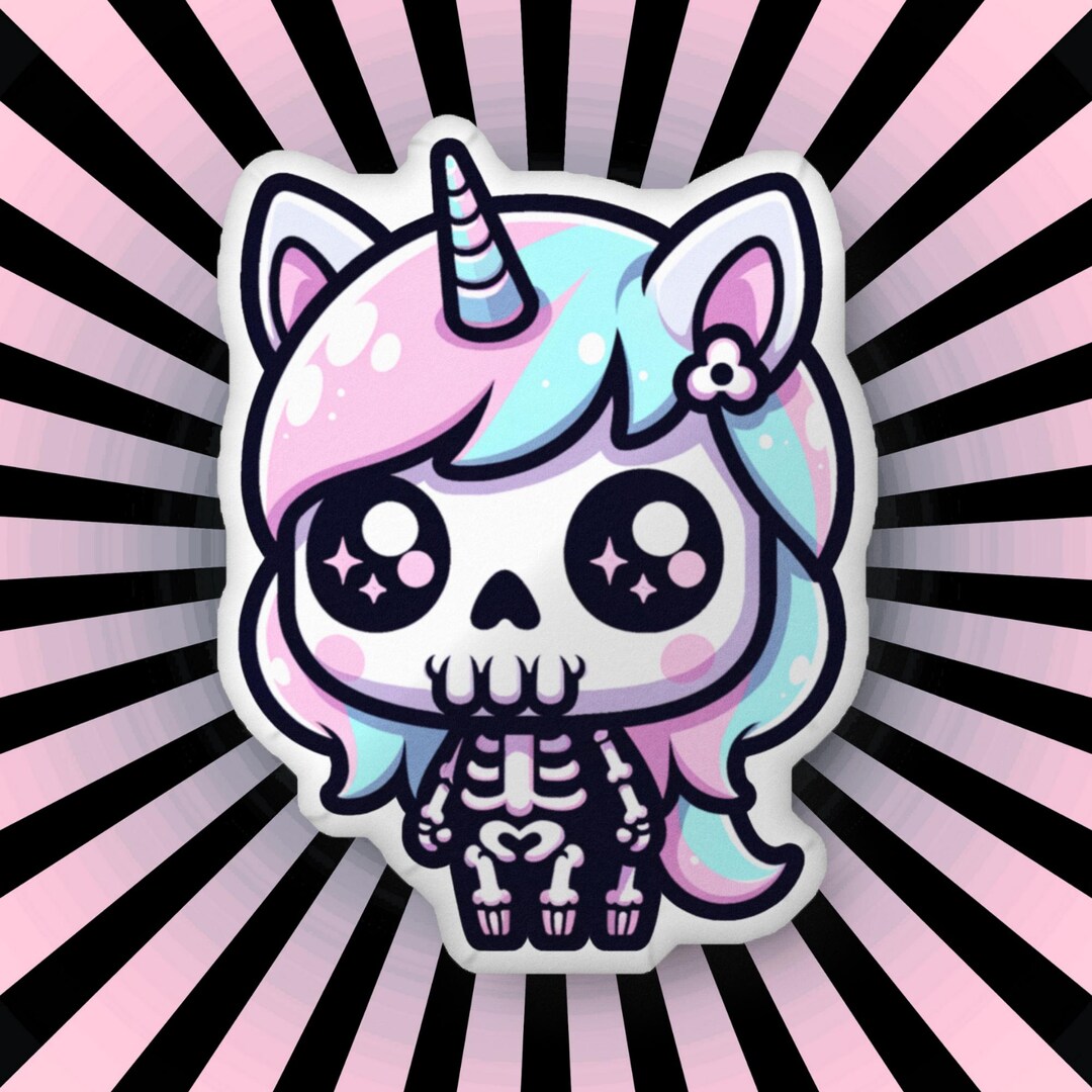 Weirdcore Pillow With Creepy Cute Skeleton Unicorn Kawaii Pastel Goth ...