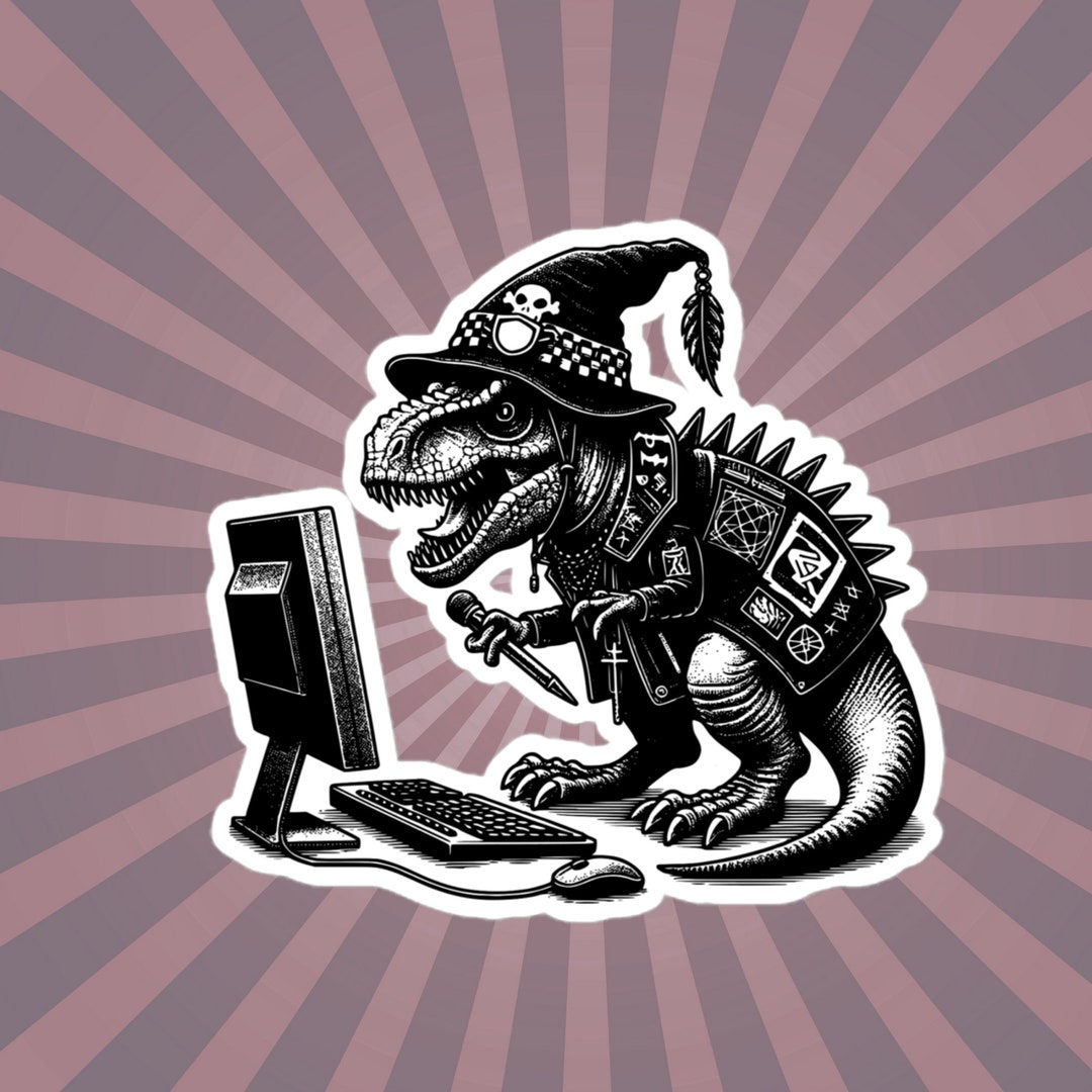 Punk Rock T-rex on Computer Sticker, Cyberpunk Dinosaur With Tech ...