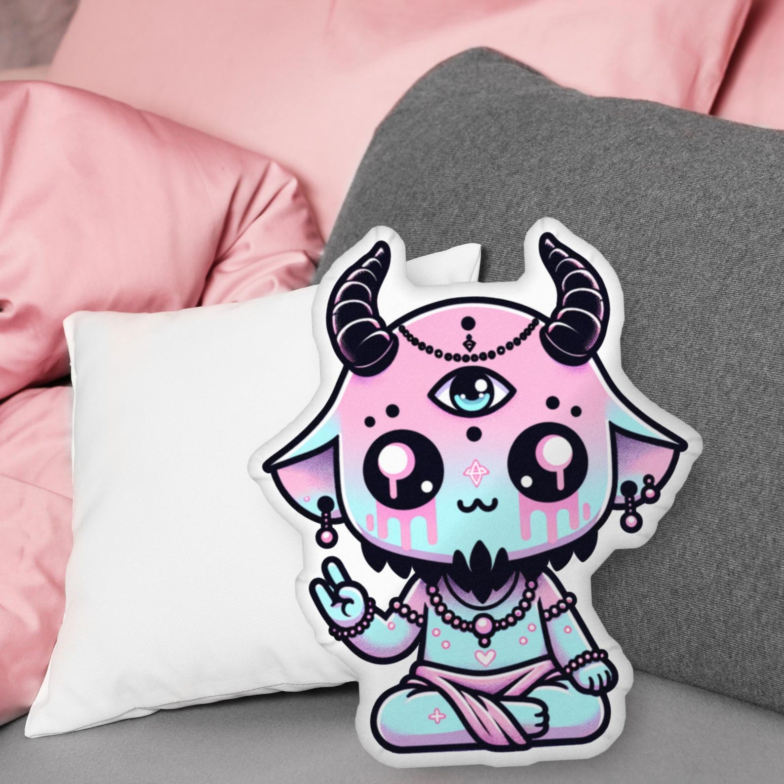 Cute Baphomet Pillow of Creepy Kawaii Goat Yoga Pose Weirdcore Y2K ...