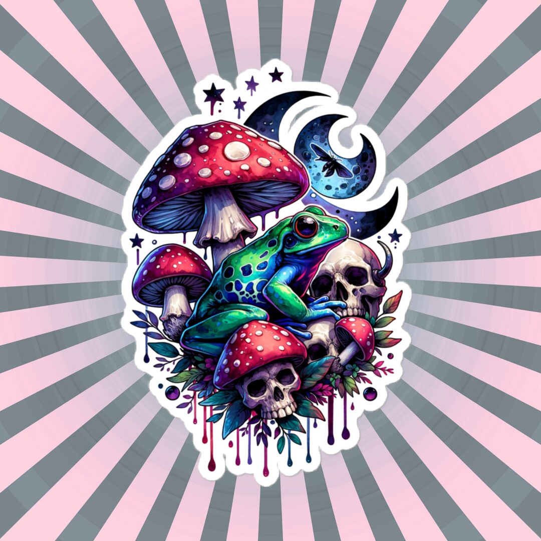Creepy Whimsigoth Skull Mushrooms Frog Sticker Dark Aesthetic Goth ...