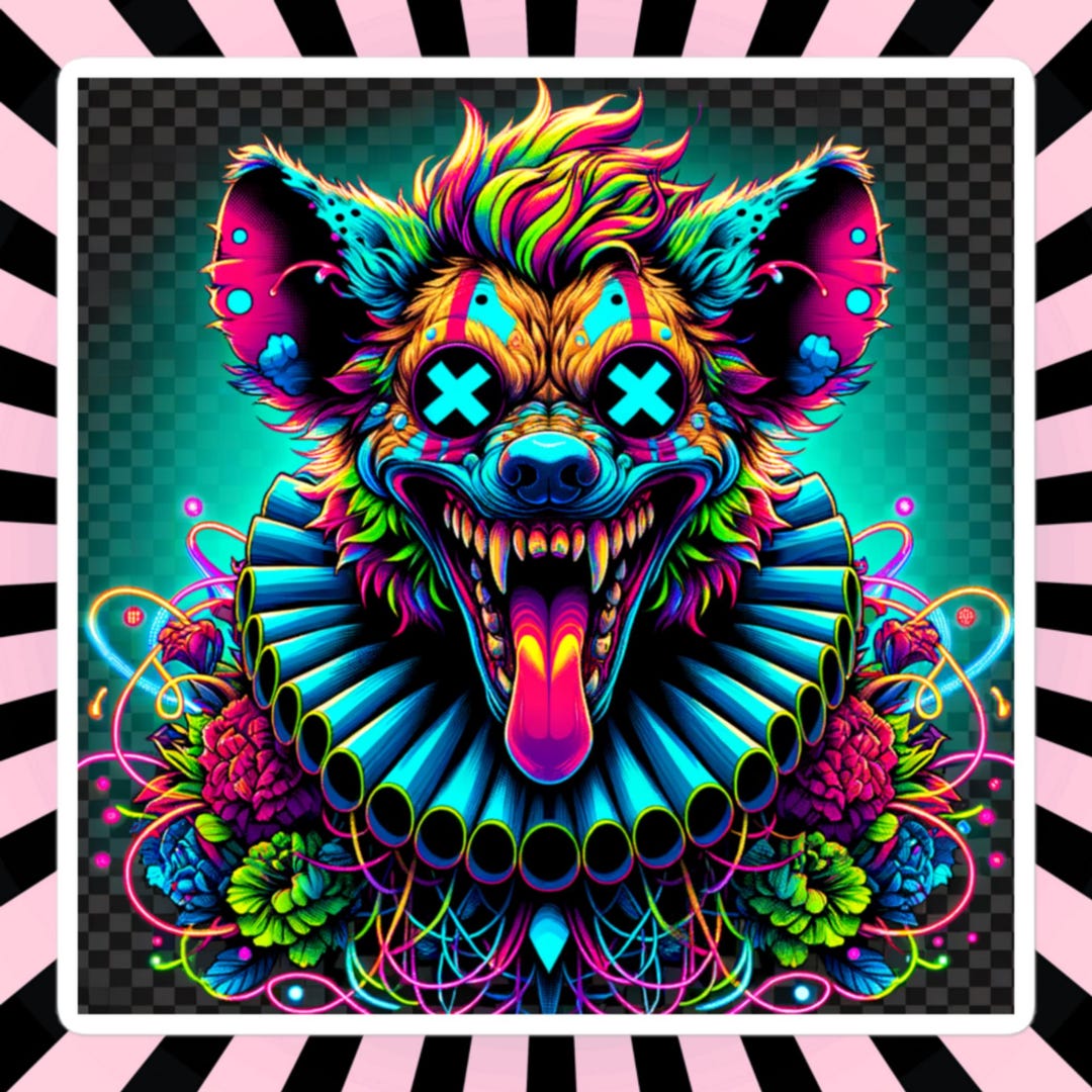 Square Neon Goth Weird Evil Clown Hyena Vinyl Sticker Weirdcore ...