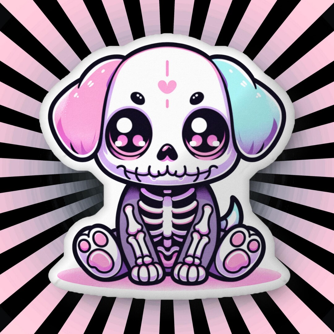 Weirdcore Pillow With Creepy Cute Skeleton Puppy Dog Kawaii Pastel Goth ...