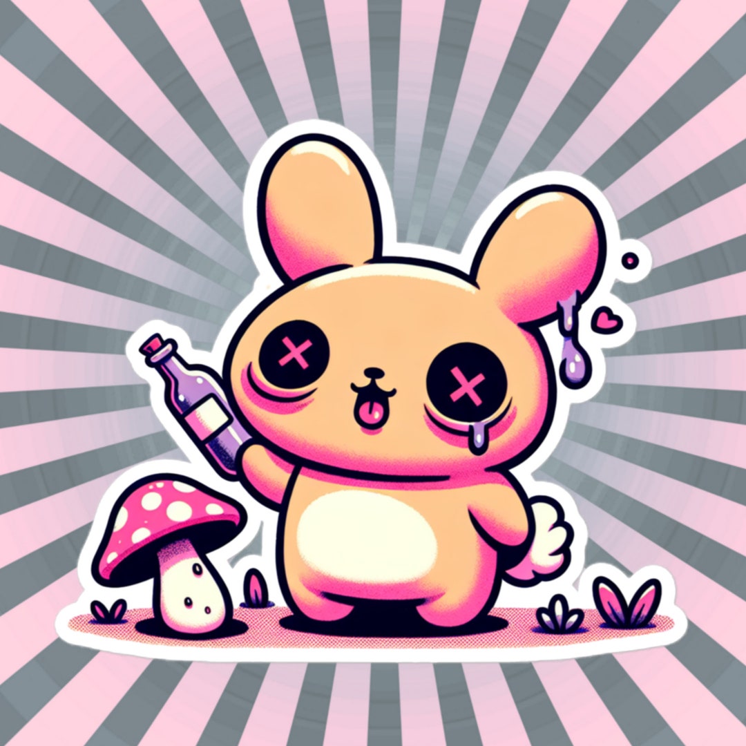 Weirdcore Pastel Goth Grunge Cute Trippy Bunny Vinyl Sticker Oddcore ...