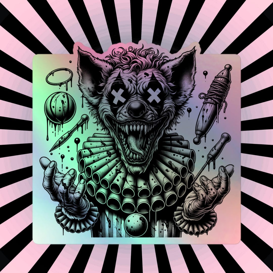 Creepy Clowncore Horror Evil Hyena Clown Hologram Sticker Weirdcore ...