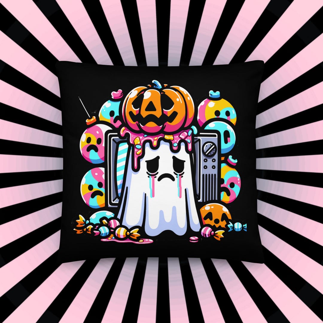 Weirdcore TV Grunge Ghosts Neon Goth Decorative Pillow Colorful Creepy ...