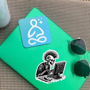 Punk Rock Skeleton on Computer Sticker, Cyberpunk Skeleton With Tech ...