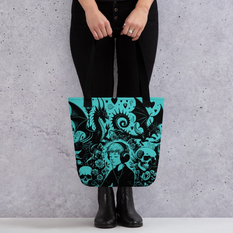 AQUA Gothic Grunge Pastel Goth Drowning Out the Demons Tote Bag ...