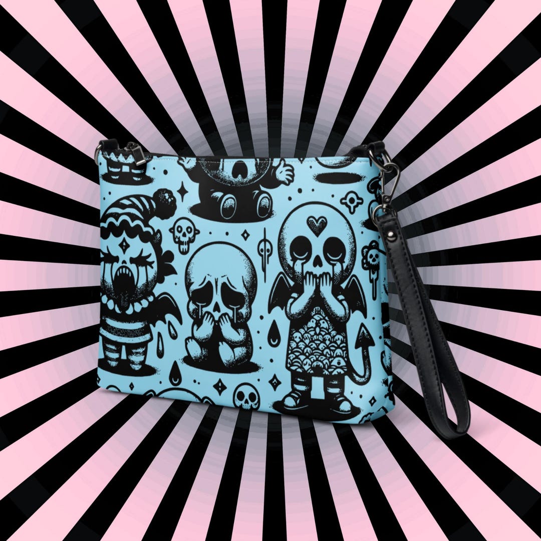 Weirdcore Pastel Goth Crying Bubble Skulls Punkrock Clutch Bag Gothic ...