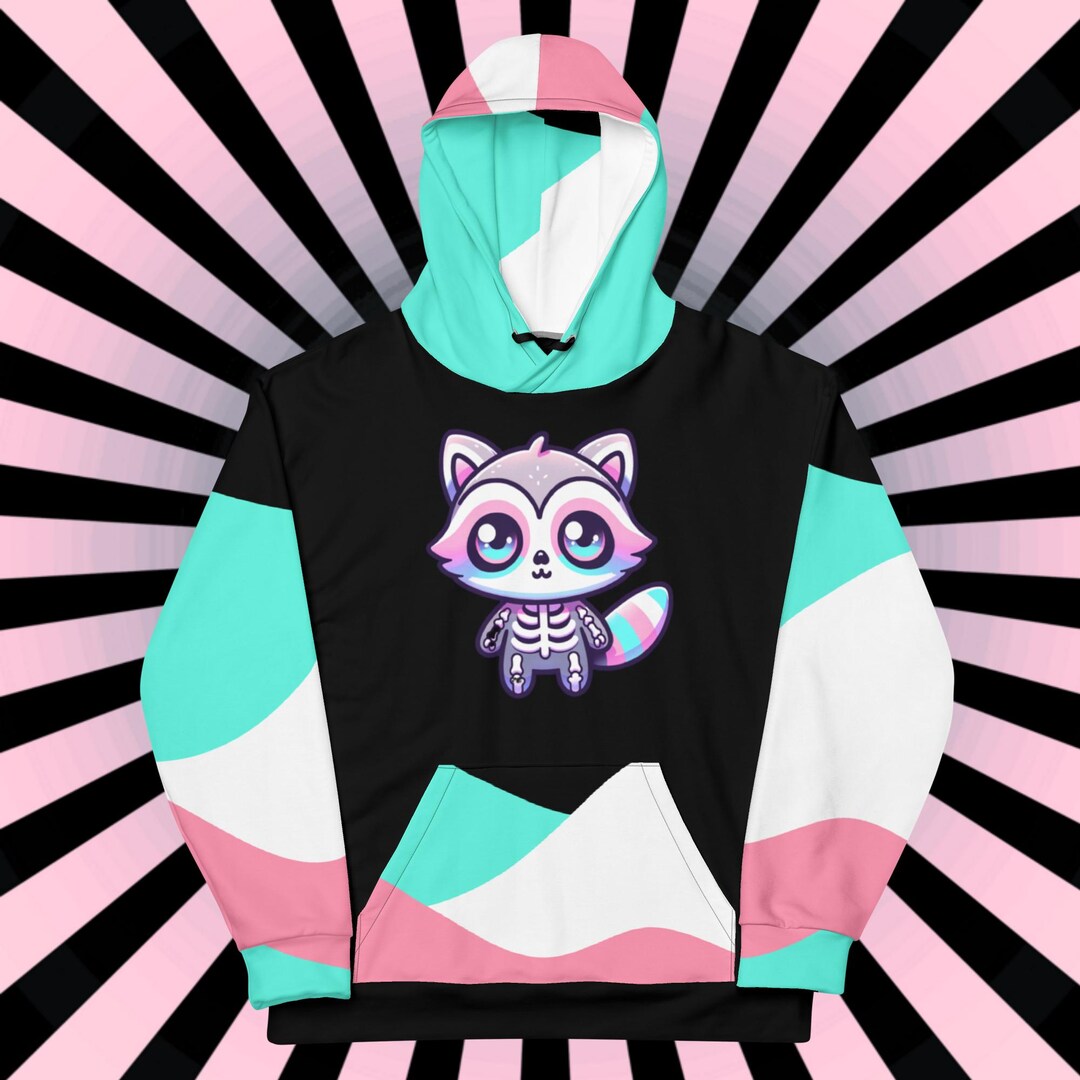 Weirdcore Raccoon Skeleton Graphic Hoodie Pastel Goth Grunge Y2K Unisex ...
