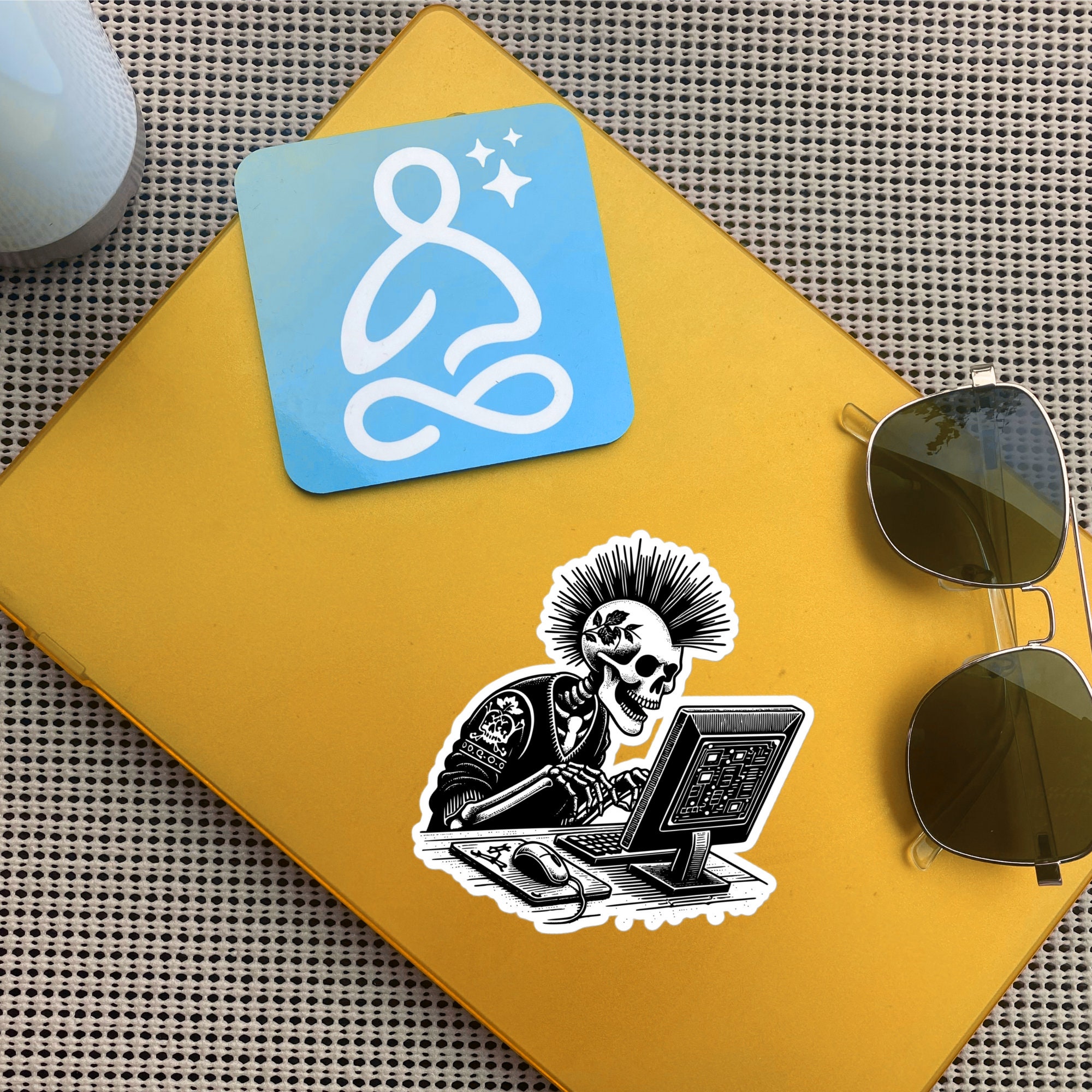 Punk Rock Skeleton on Computer Sticker, Cyberpunk Skeleton With Tech ...