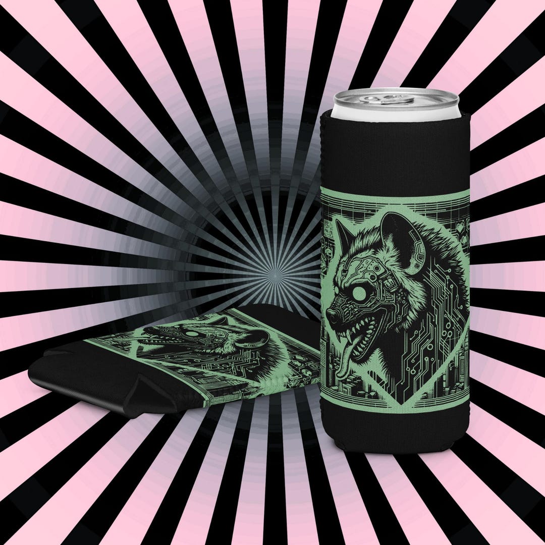 Cyber Hyena Trippy Wired Tech Vision Beer Holder Weirdcore Hyena Cozie ...