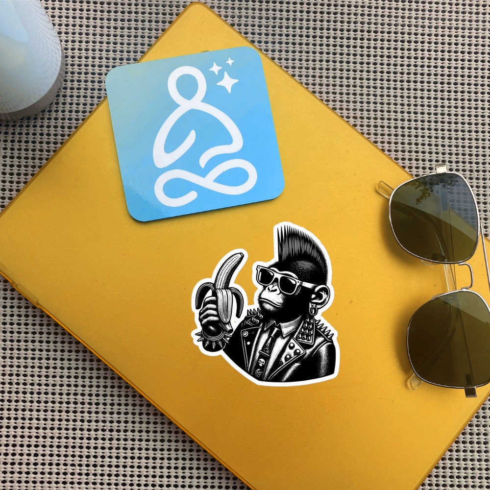 Punk Rock Monkey With Banana Energy Sticker, Weirdcore Cyberpunk Chimp ...
