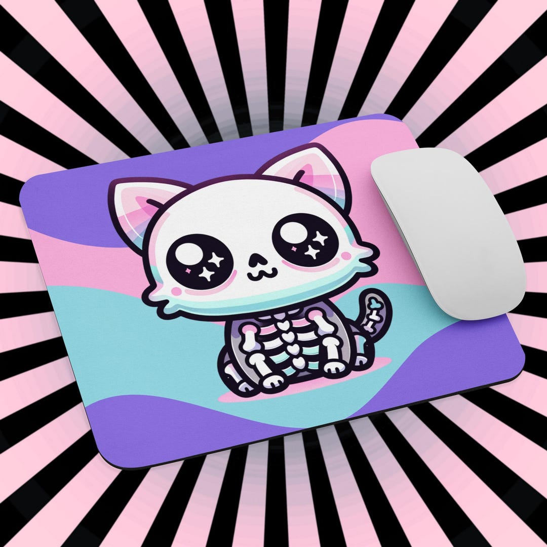 Creepy Cute Pastel Skeleton Kitty Cat Gaming Dorm Office Desk Mouse Pad ...