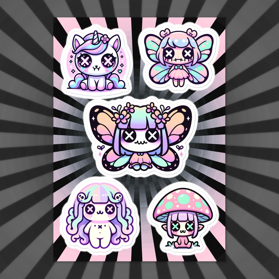 Creepy Cute Gore Mythical Faery Characters Sticker Sheet Grunge Pastel ...