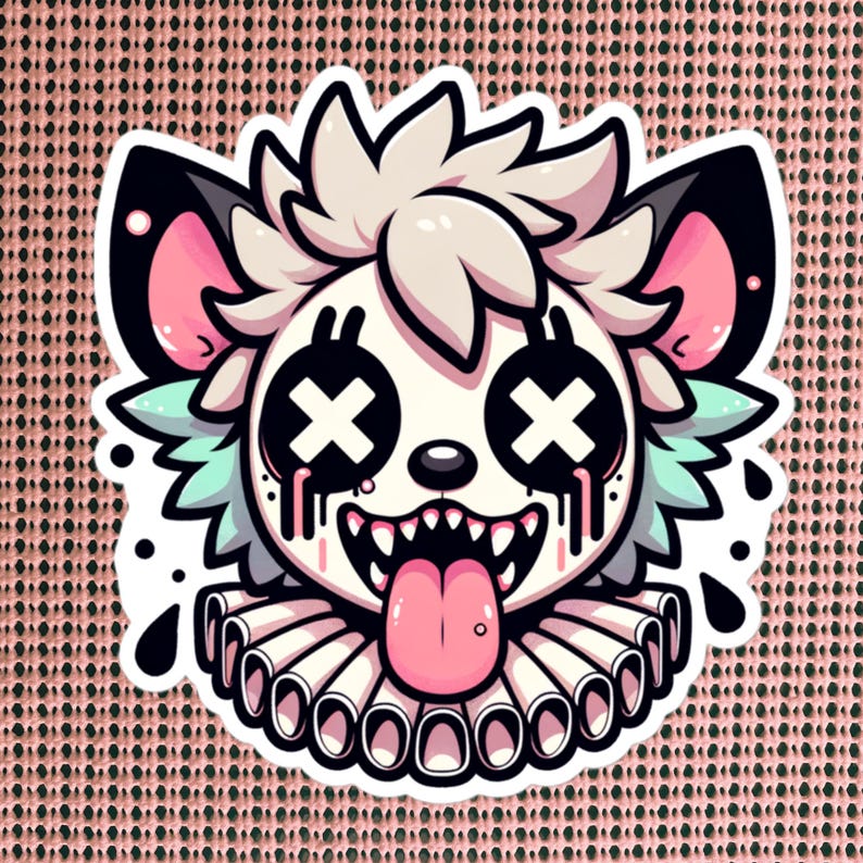 Creepy Cute Weird Spotted Hyena Clown Vinyl Sticker Weirdcore Clowncore ...