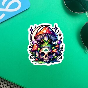 Whimsigoth Weirdcore Frog Mushroom Skull Vinyl Sticker, for Car, Bumper ...