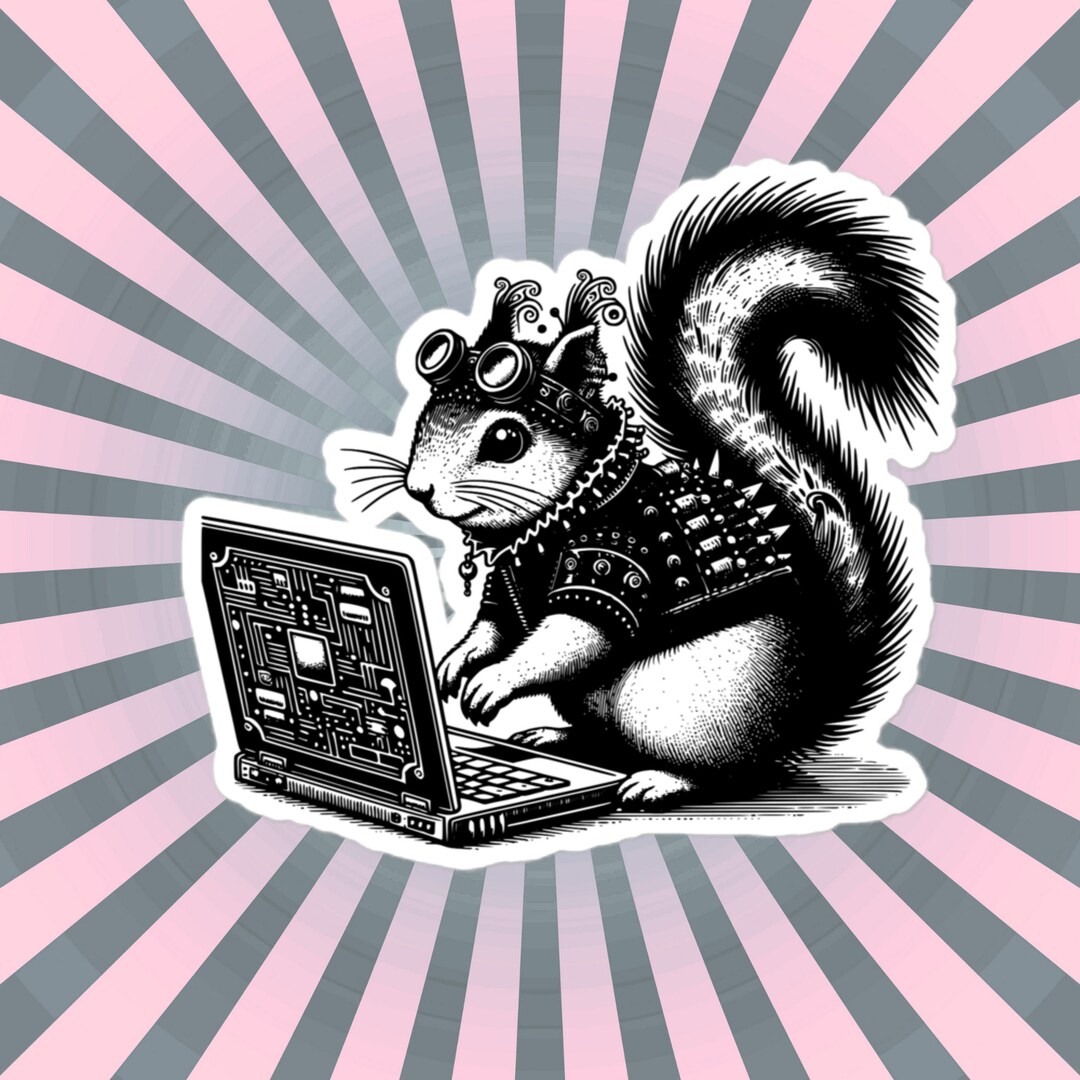 Punk Rock Squirrel on Computer Sticker, Cyberpunk Squirrel With Tech ...