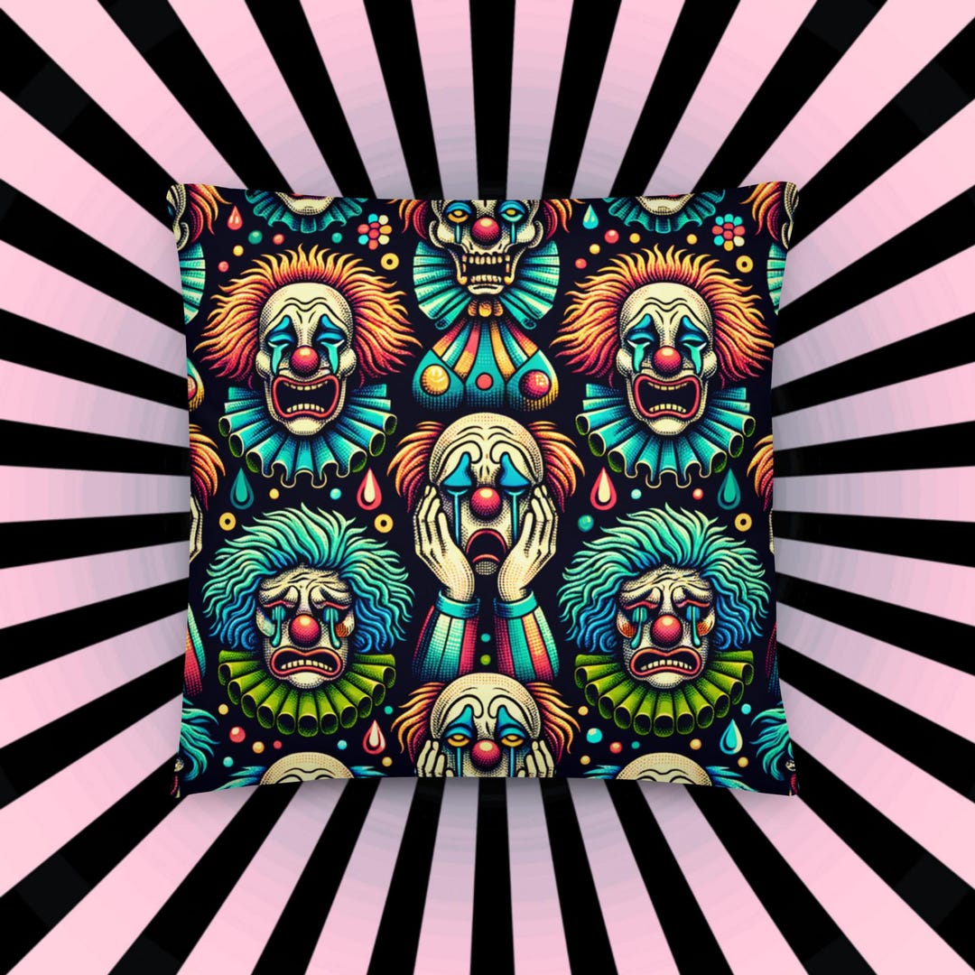 Weirdcore Crying Clowns Pattern Decorative Pillow Halloween Clowncore ...