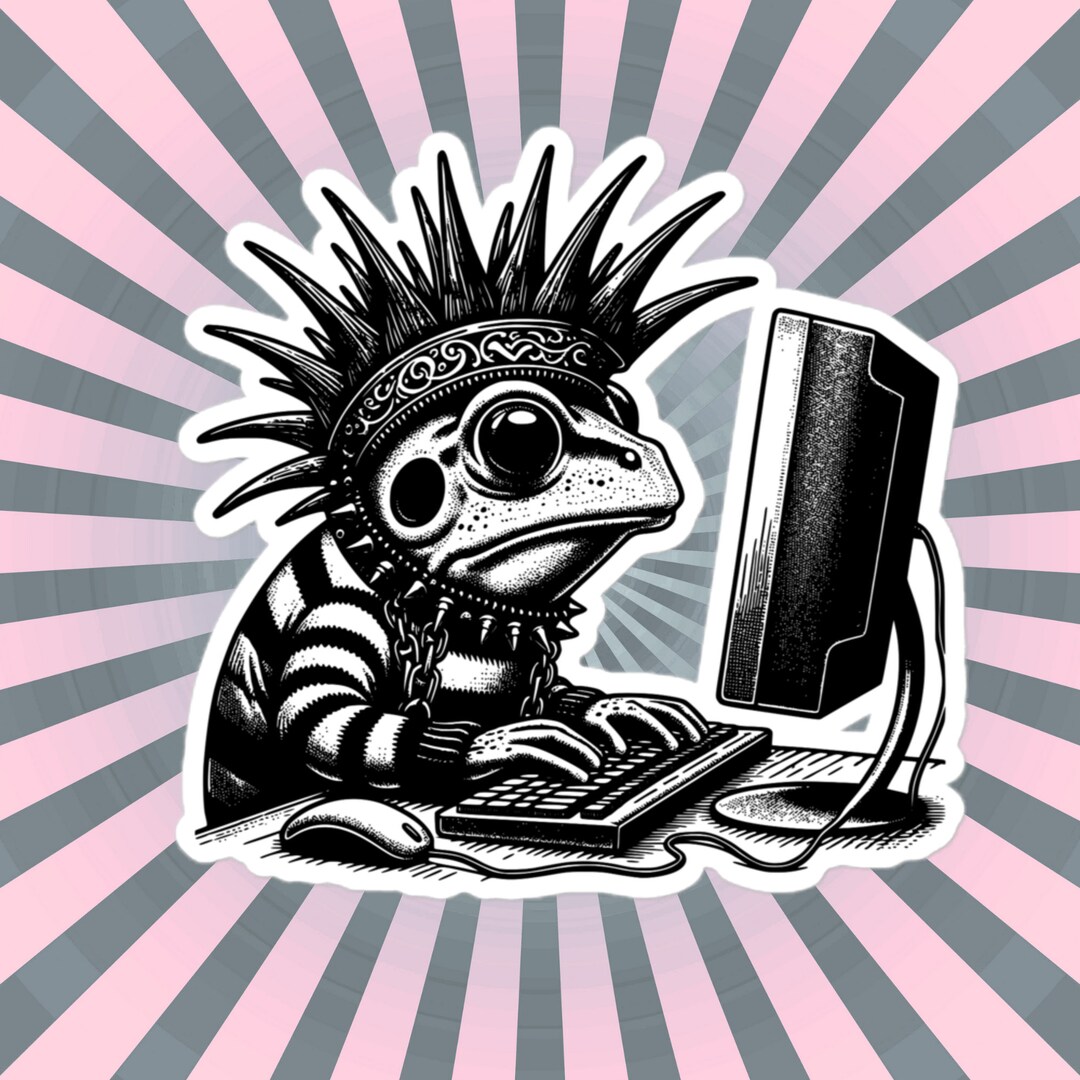 Punk Rock Frog Sticker, Cyberpunk Computer Art - Etsy