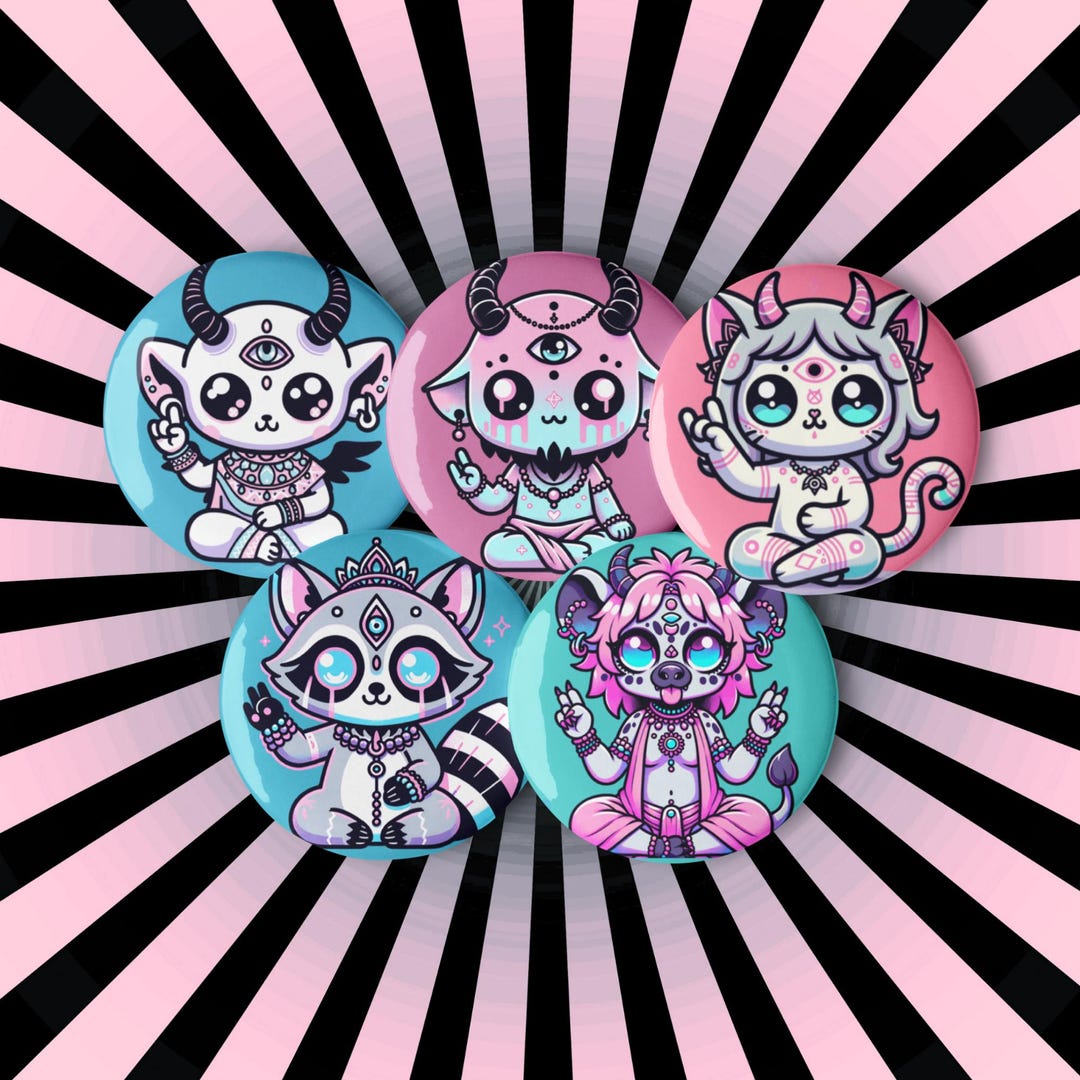 Creepy Cute Weirdcore Shaman Demon Animals Set of 5 Button Pins - Etsy