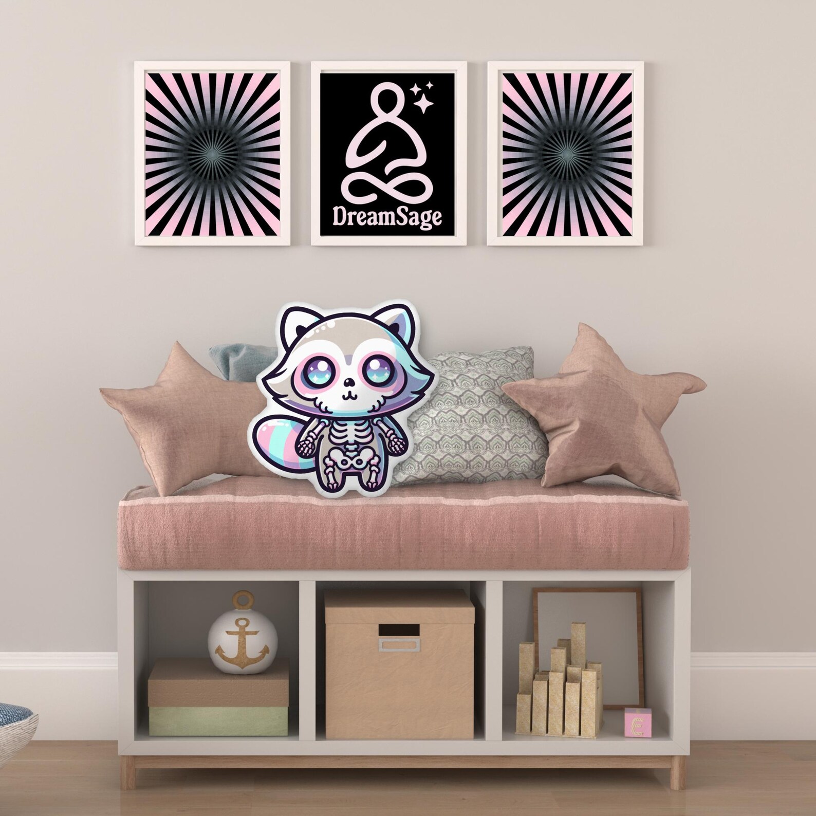 Weirdcore Pillow With Creepy Cute Skeleton Raccoon Kawaii Pastel Goth ...
