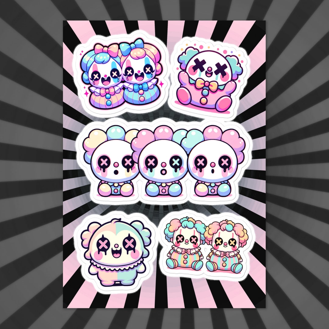 Creepy Cute Gore Clowncore Clowns Sticker Sheet Grunge Pastel Goth ...