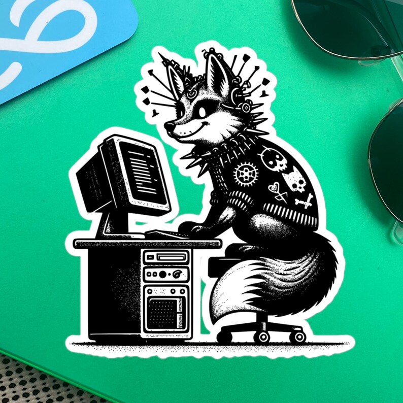 Cyberpunk Fox Sticker, Punk Rock Computer Art - Etsy