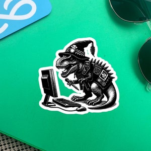 Punk Rock T-rex on Computer Sticker, Cyberpunk Dinosaur With Tech ...
