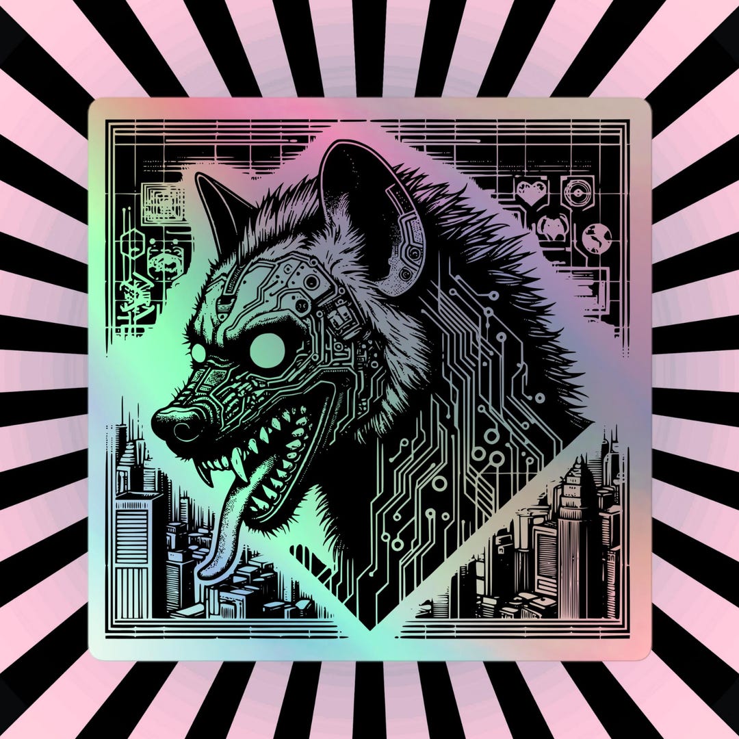 Gothic Grunge Sticker of Dystopian Cyborg Hyena Warcore Weirdcore ...