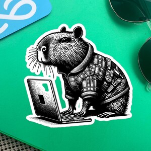 Punk Rock Capybara on Computer Sticker, Cyberpunk Capybara With Tech ...