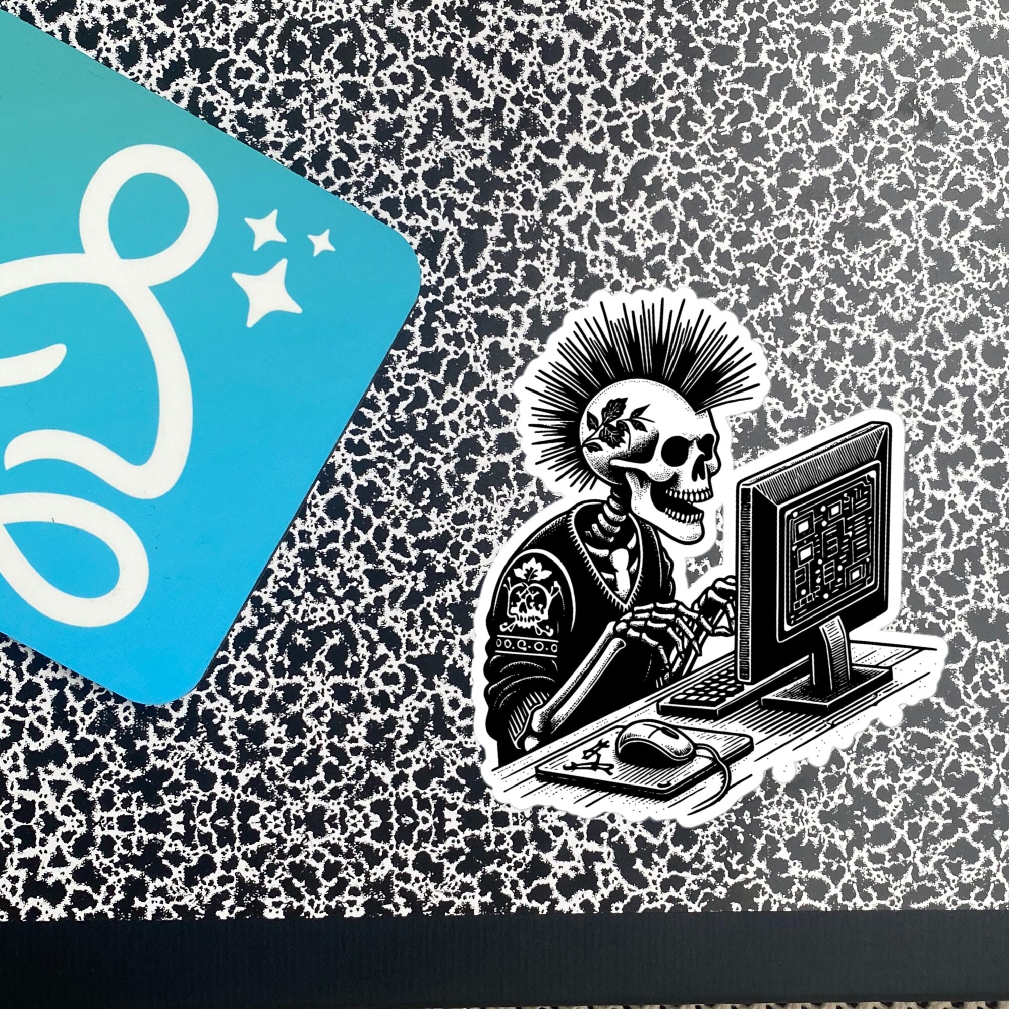 Punk Rock Skeleton on Computer Sticker, Cyberpunk Skeleton With Tech ...