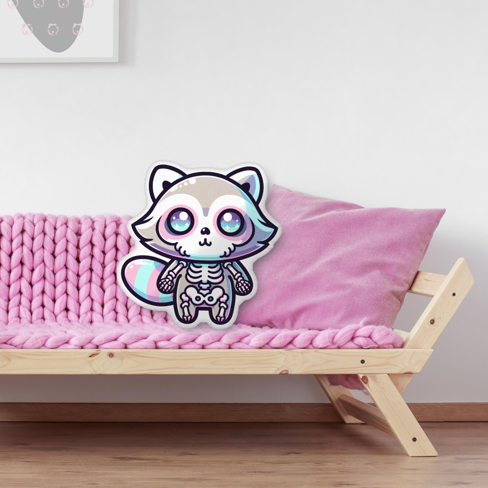 Weirdcore Pillow With Creepy Cute Skeleton Raccoon Kawaii Pastel Goth ...