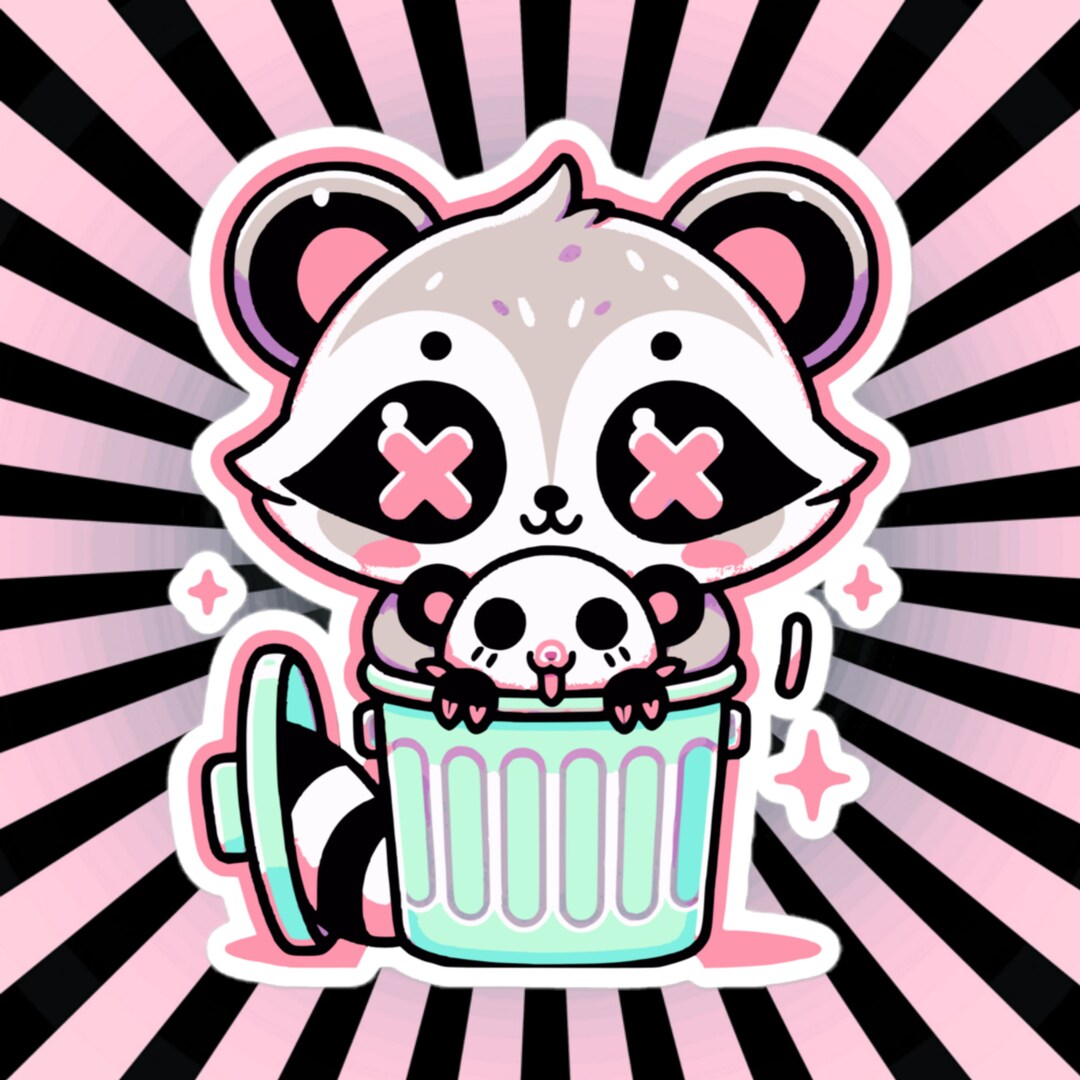 Weirdcore Pastel Goth Grunge Cute Raccoon & Opossum Vinyl Sticker Trash ...