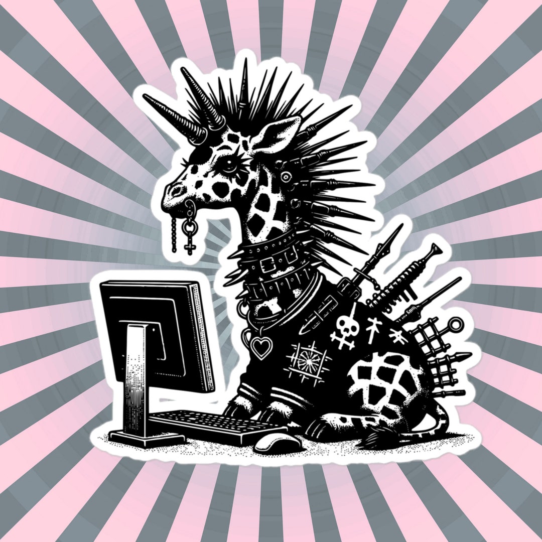 Punk Rock Giraffe on Computer Sticker, Cyberpunk Giraffe With Tech ...